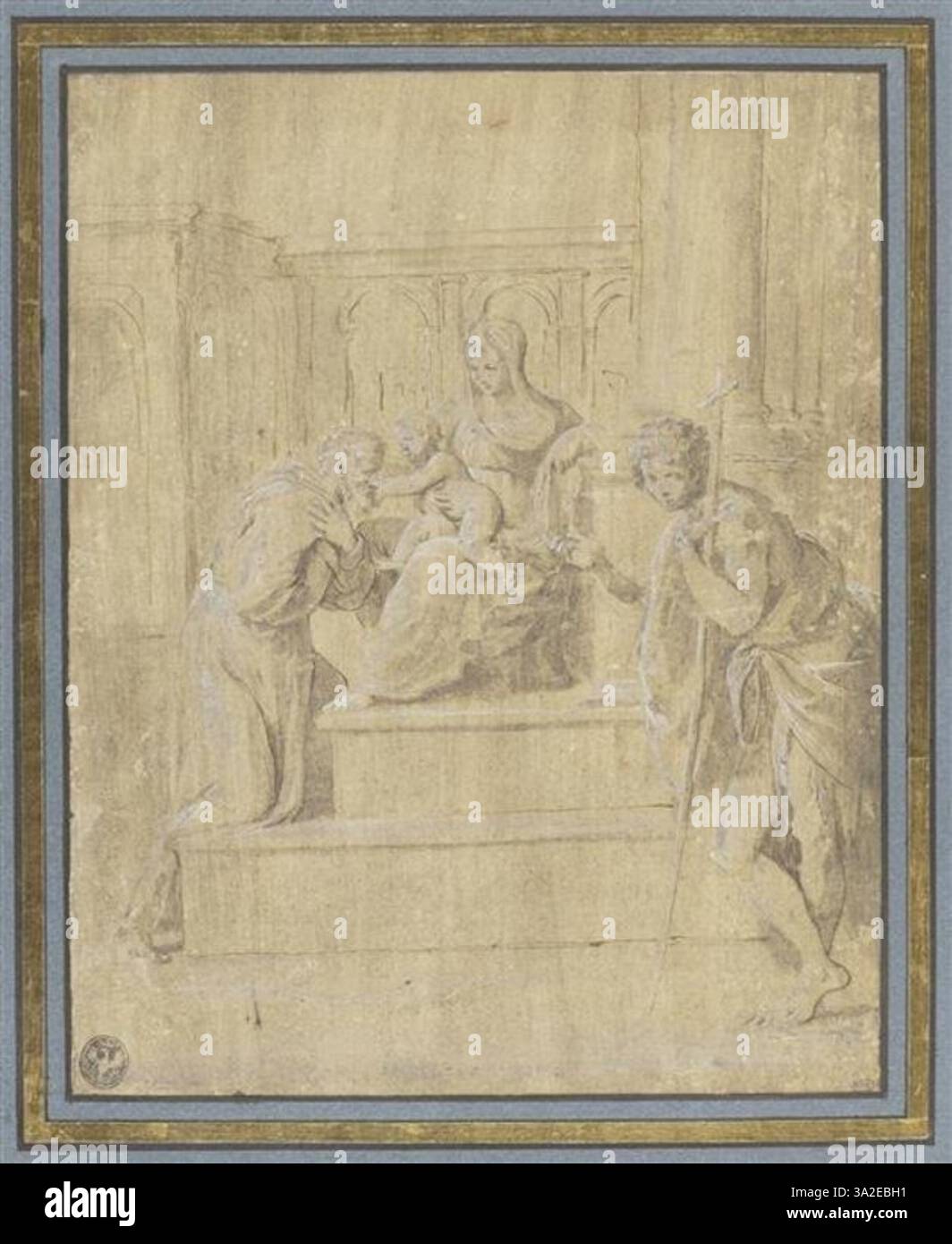 This work attributed to Guido Reni depicts the Virgin Mary and Child being adored by Saint ...