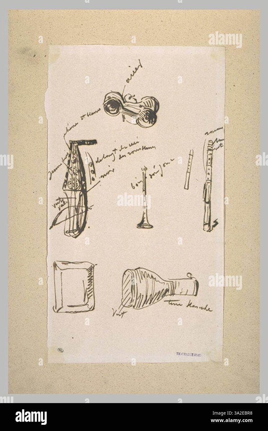 This drawing depicts various oriental musical instruments. The ...