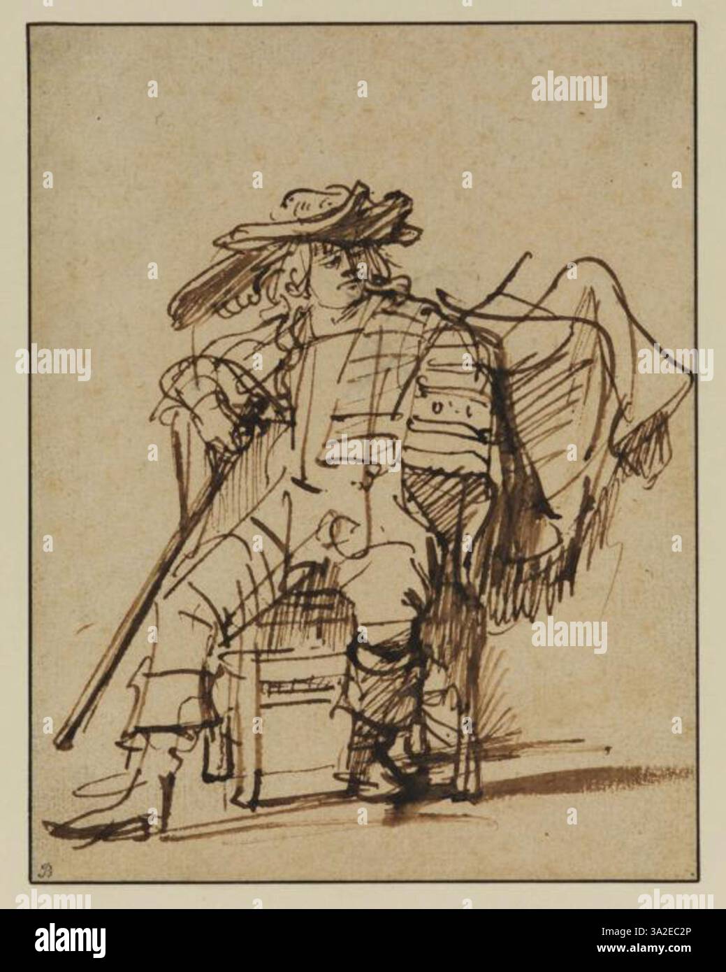 A seated actor is captured in this study, showcasing Rembrandt’s ...