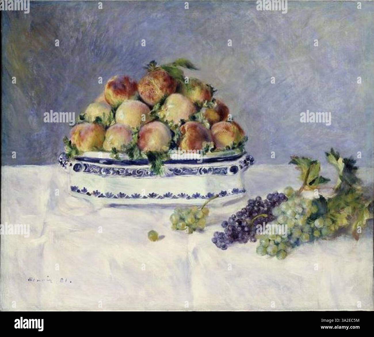 This still life by Renoir features peaches and grapes, arranged with an ...