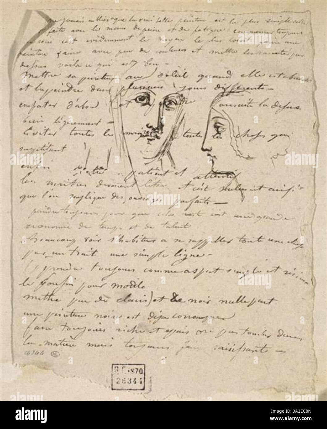 Chassériau’s drawing features two women’s heads, accompanied by text ...