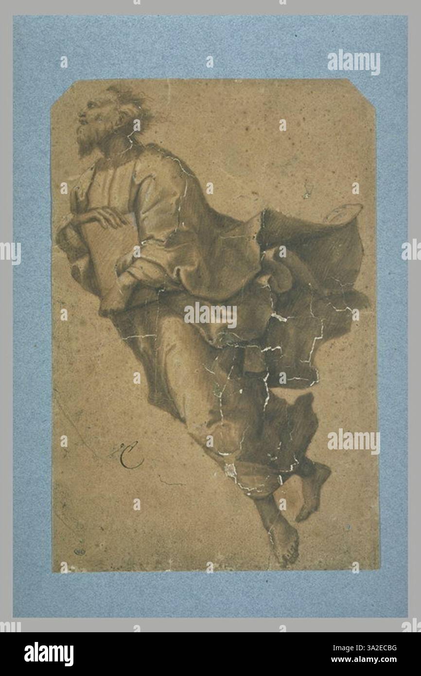 This drawing is a copy after Raphael, depicting the figure of Elijah flying to the left ...