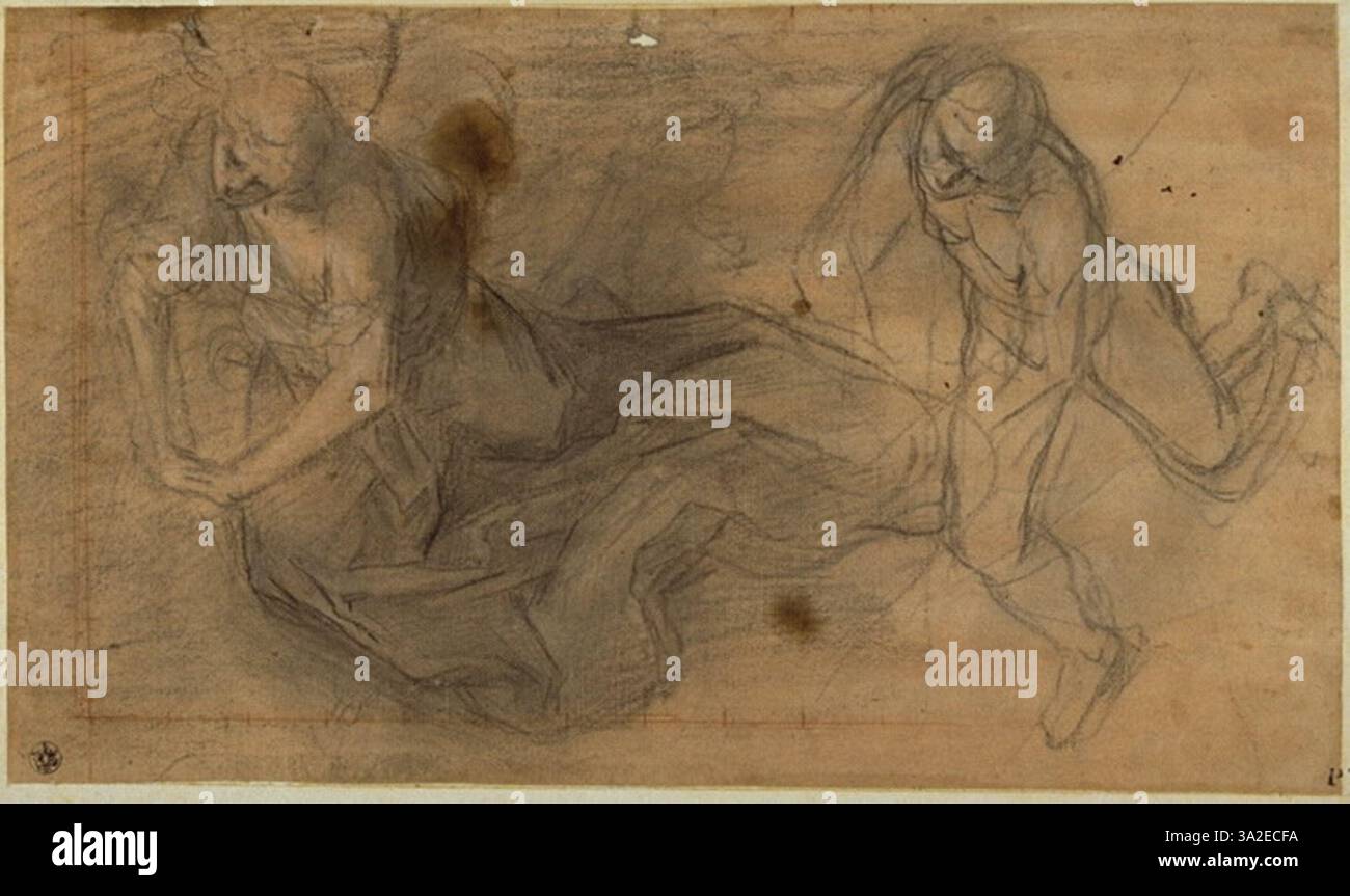 Study of a floating figure (angel), with emphasis on anatomical details ...