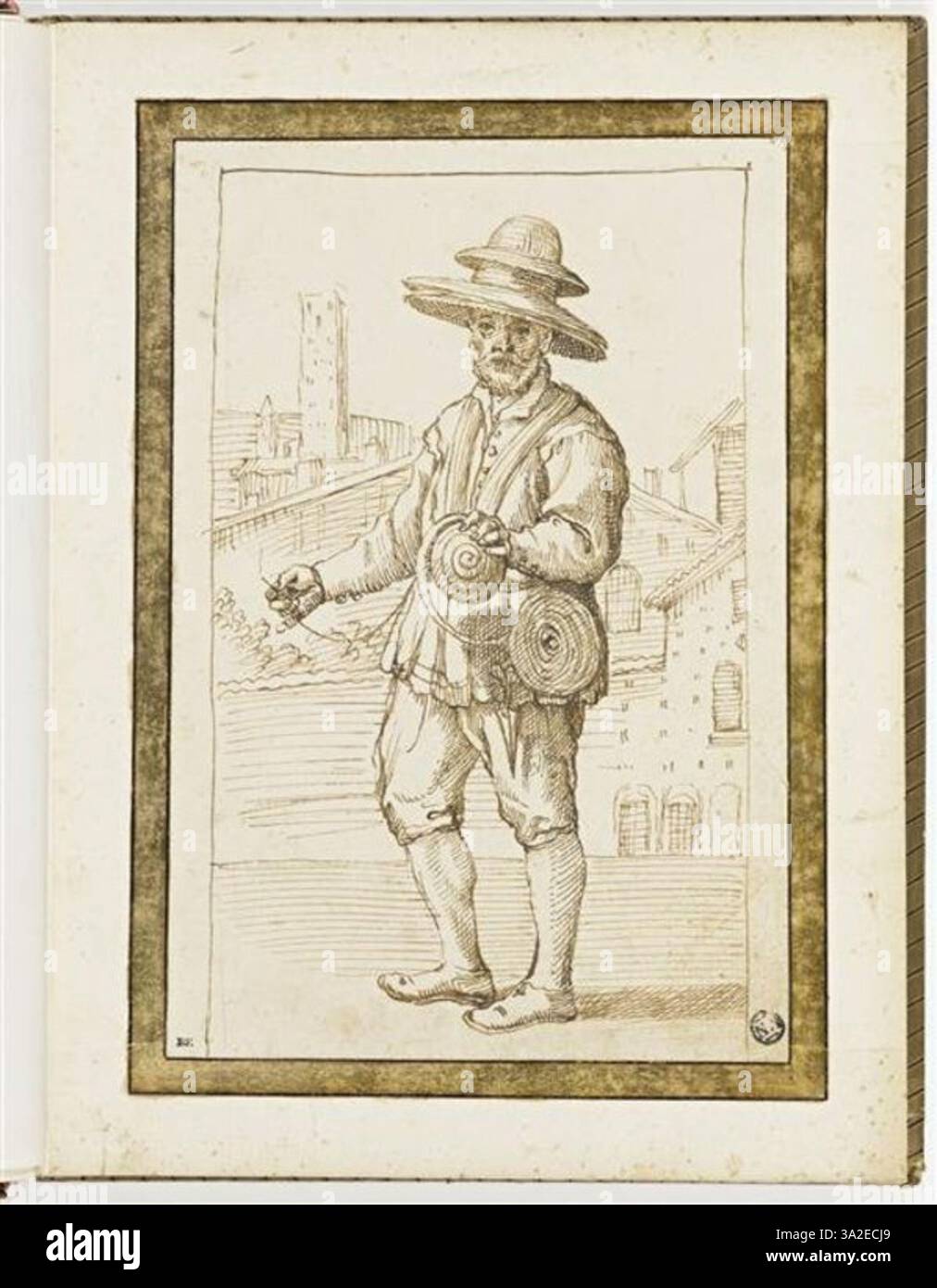 This drawing by Carracci features a straw hat maker, highlighting the ...