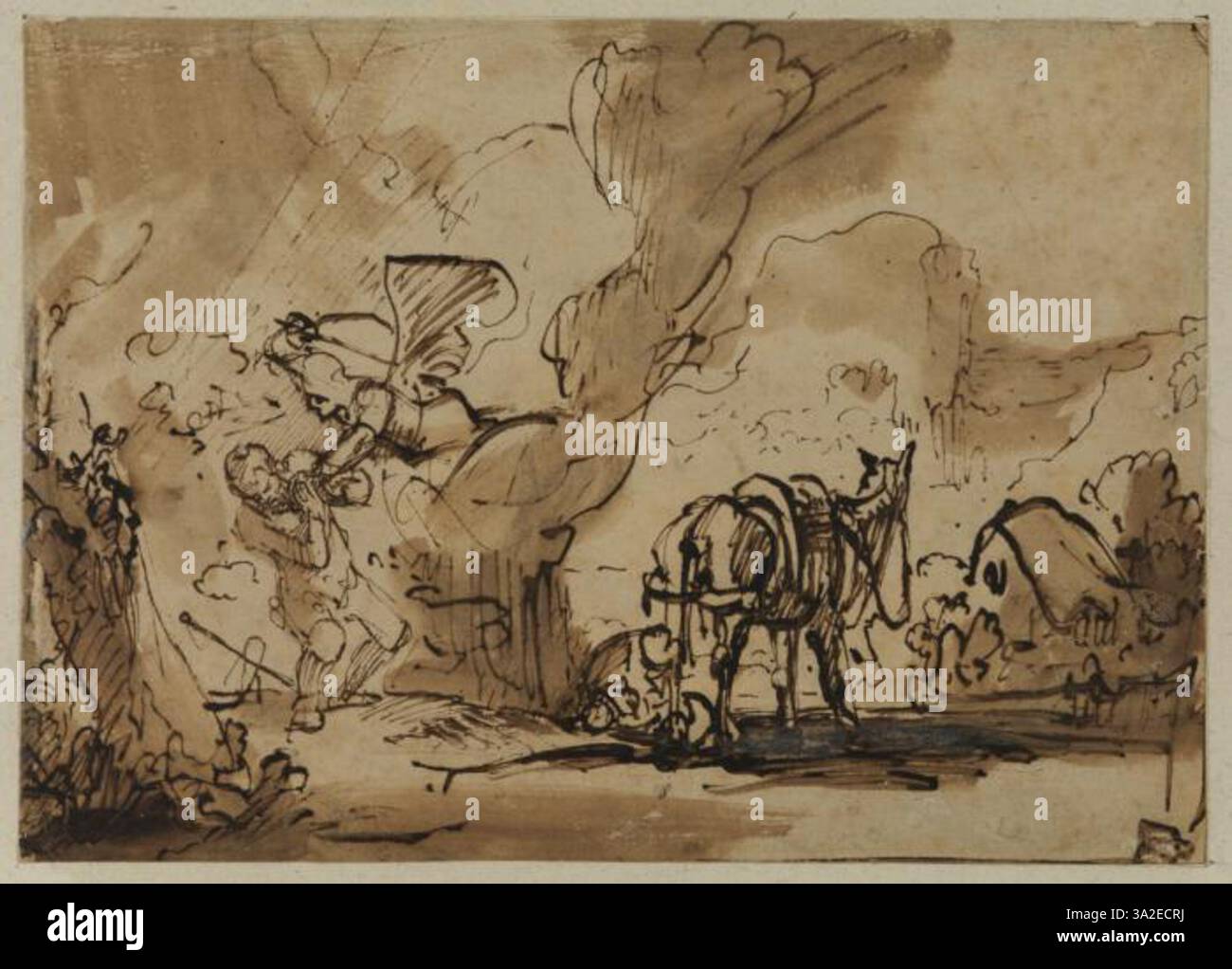 This work depicts the biblical story where the Angel of the Lord attacks Moses, and Zipporah ...