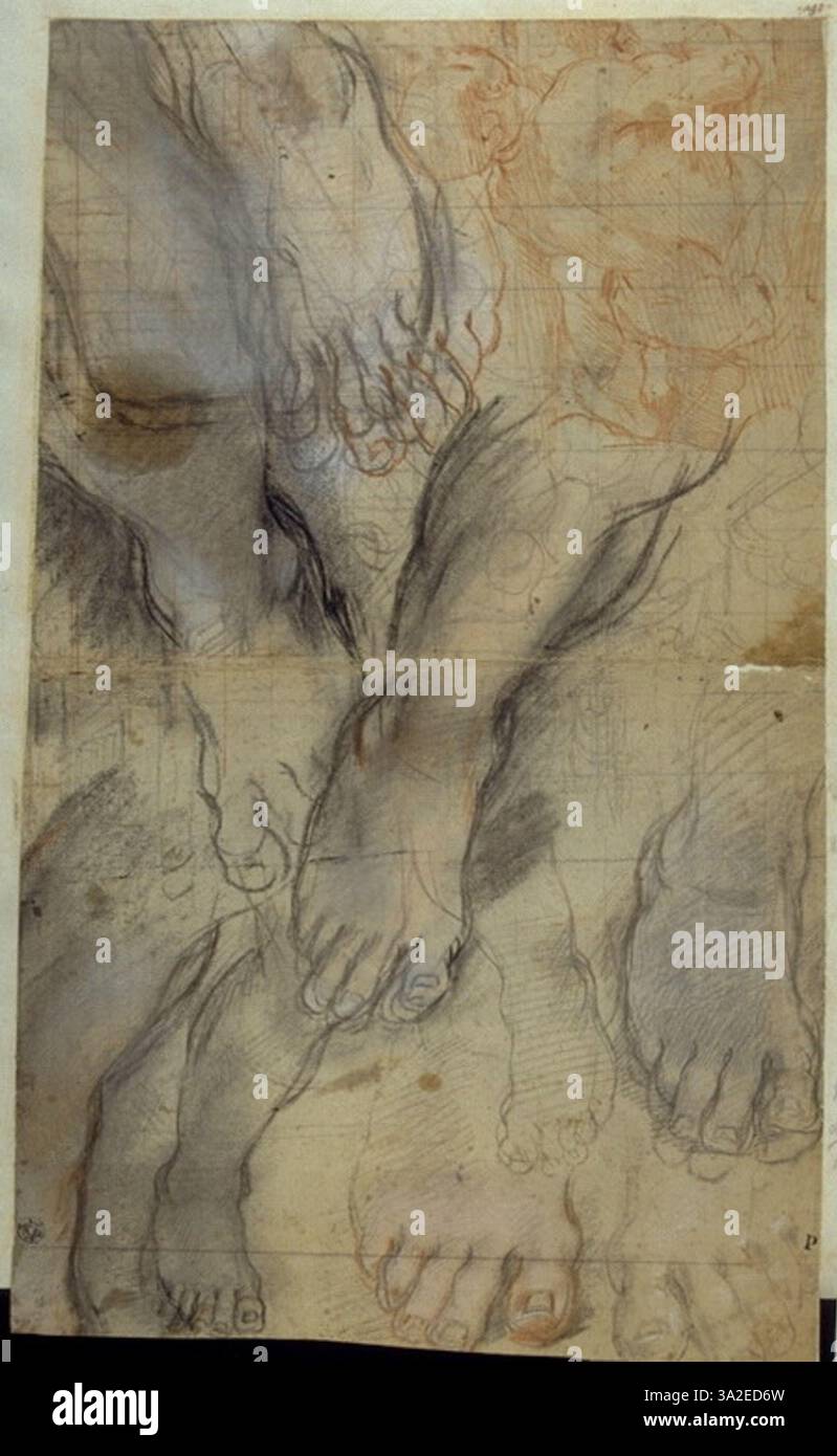 Federico Barocci’s study sheet includes eight sketches of feet and a ...