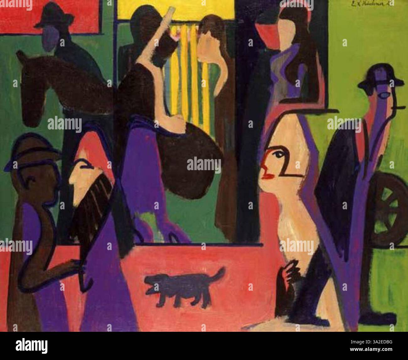 This work by Kirchner uses distorted forms and bold colors to capture ...