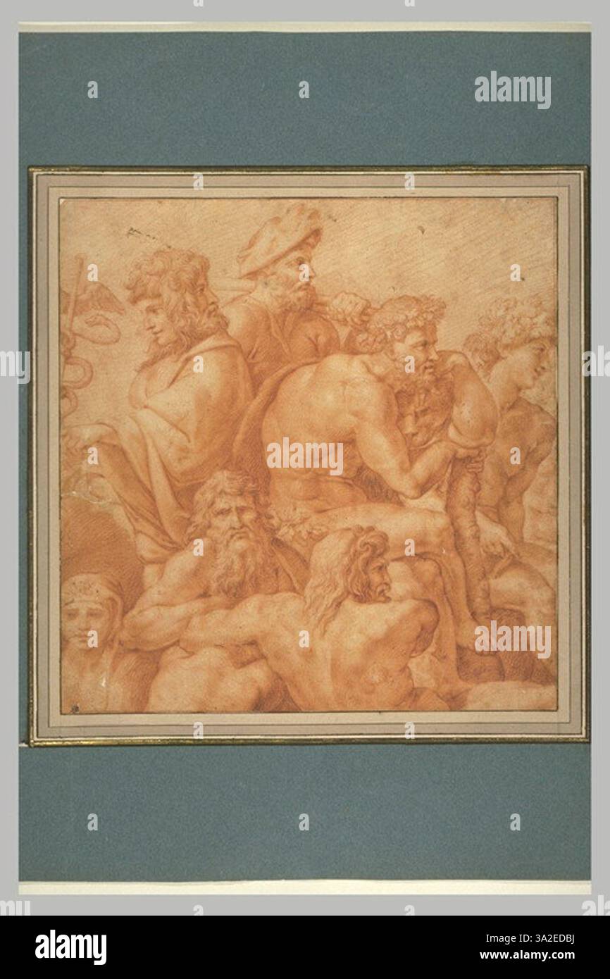 This drawing portrays Janus, Vertumne, Hercules, Bacchus, and two sea gods, referencing ...