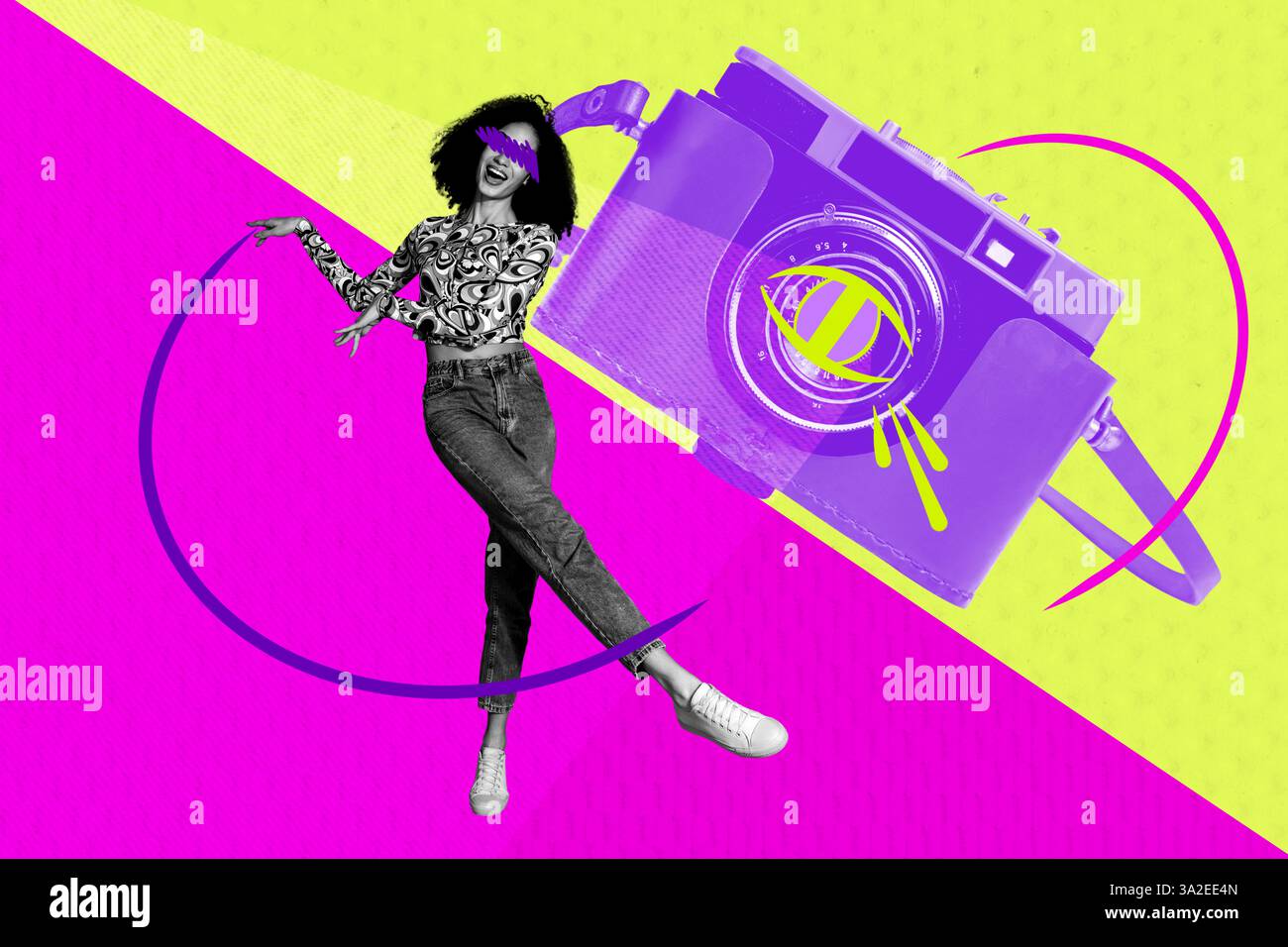 Composite image montage trend artwork 3D collage of young lady walk ...