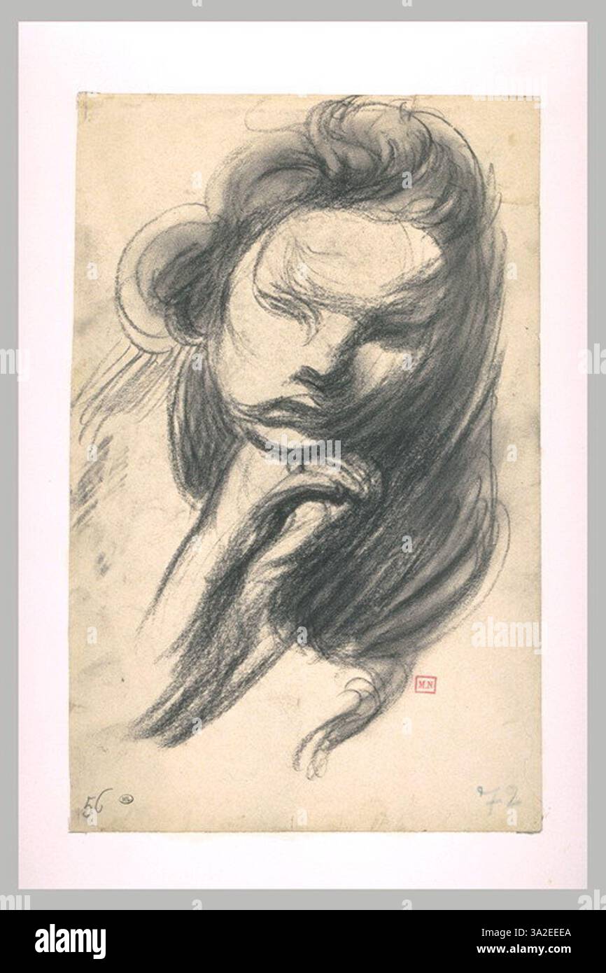 This portrait features a woman in bust view, facing forward, with ...