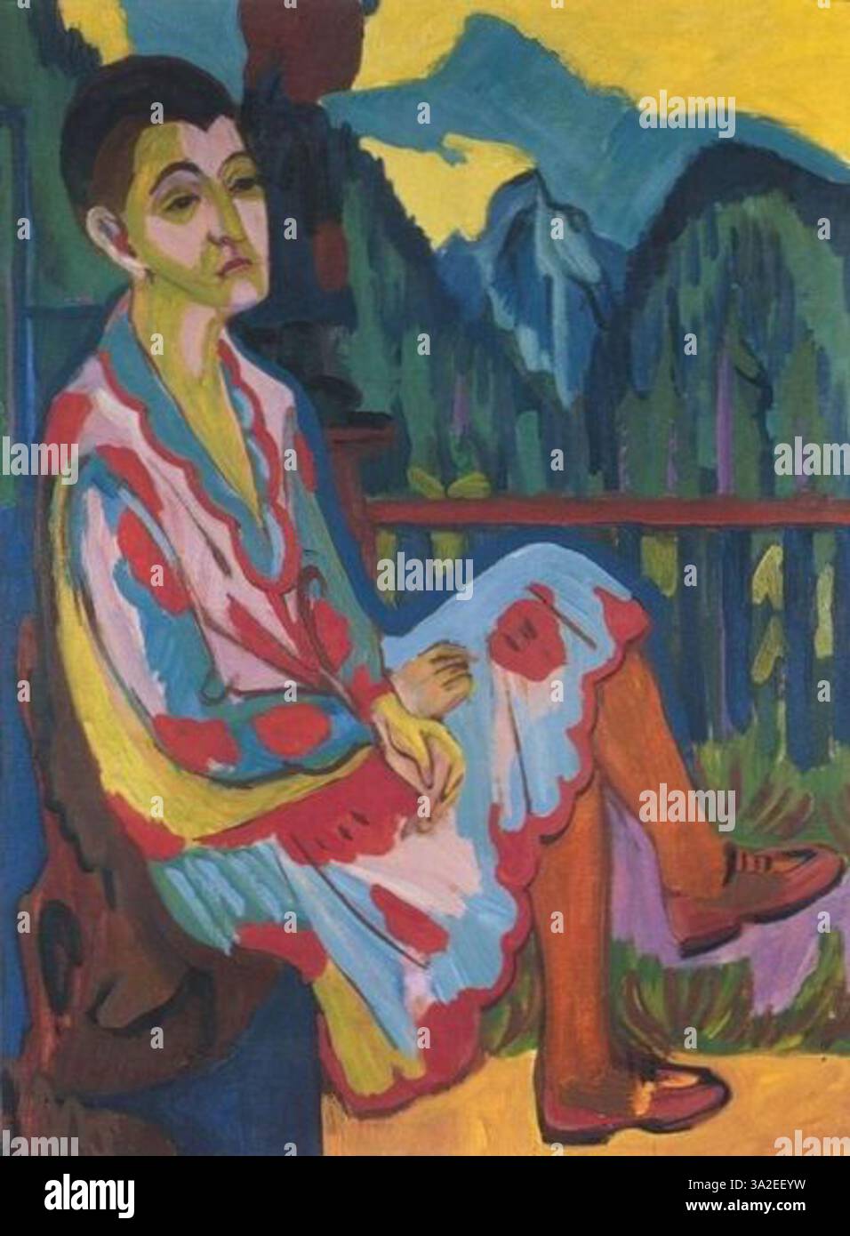 This seated figure by Kirchner is portrayed with angular, exaggerated ...