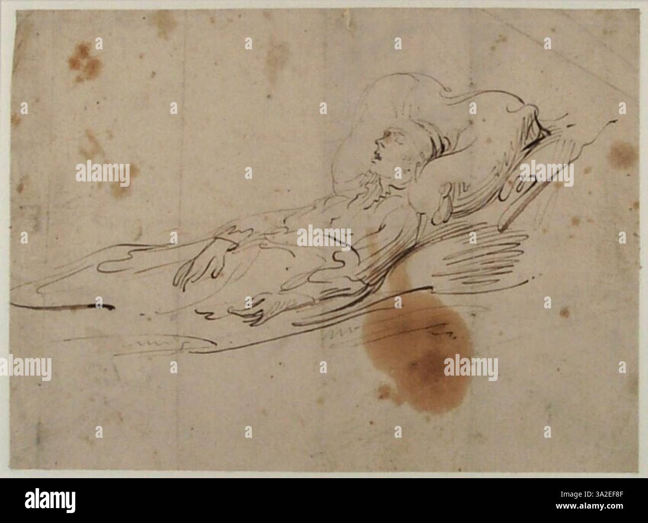 This intimate drawing by Rembrandt portrays a woman lying in bed ...