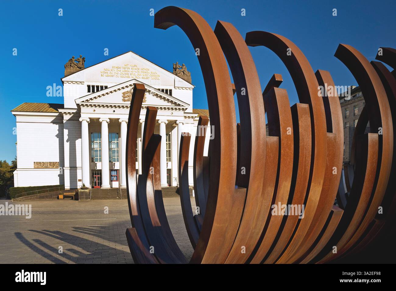 Opernplatz with art sculpture 5 Arcs x 5 in front of the Deutsche Oper ...