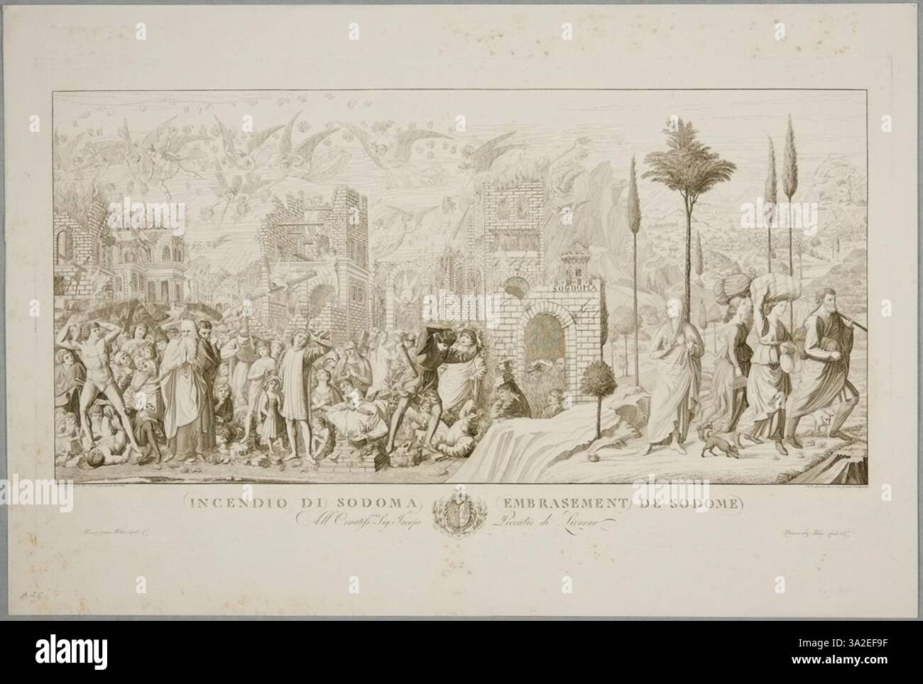 This artwork depicts the biblical destruction of the city of Sodom by ...