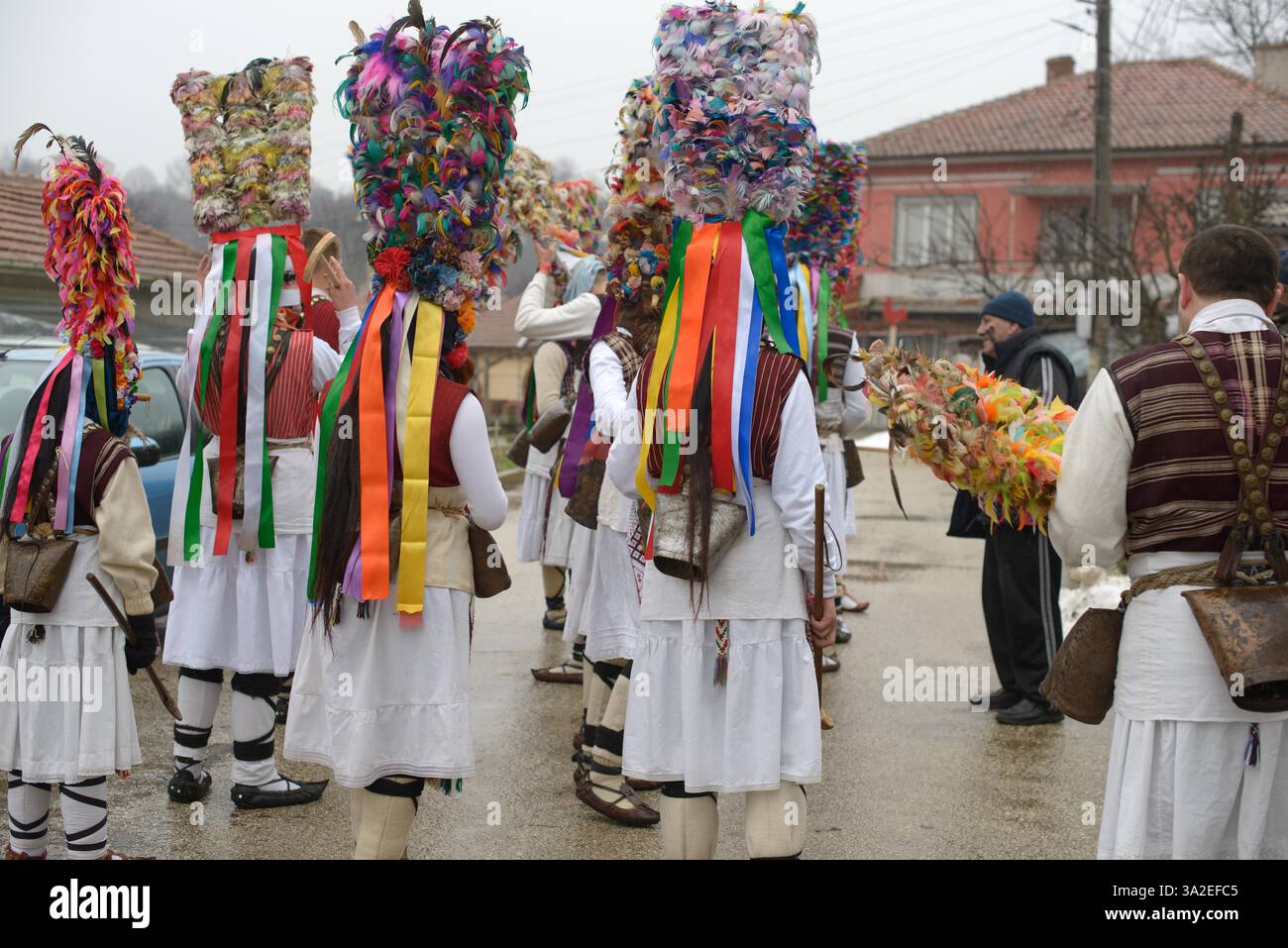 03/02/2025 - Kalipetrovo, Bulgaria: Bulgarian Kukeri wearing tall ...