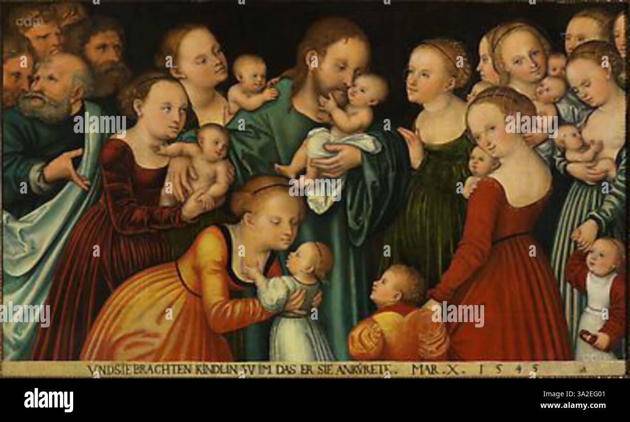This artwork features Christ blessing children, capturing the ...