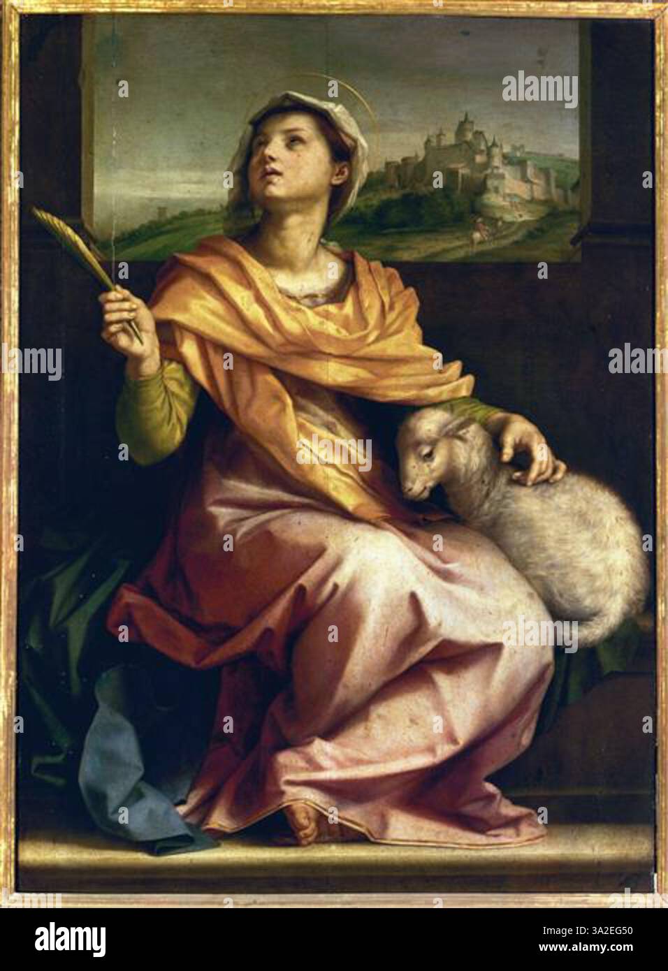 This painting by Andrea del Sarto depicts Saint Agnes, shown in a calm ...