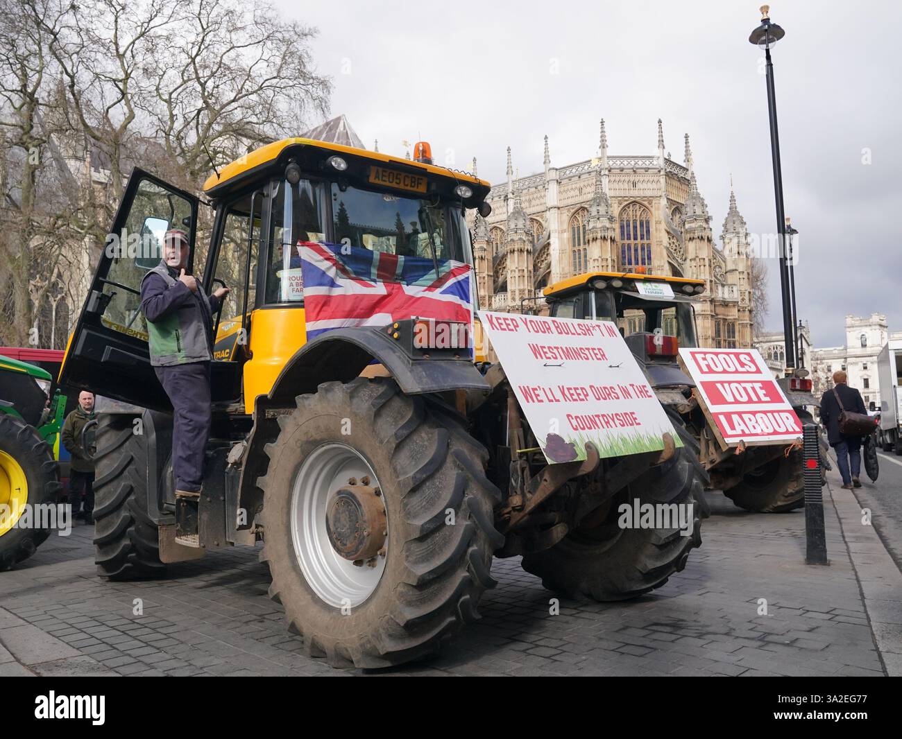 EDITORS NOTE: LANGUAGE Farmers protest in Westminster, London, over the ...
