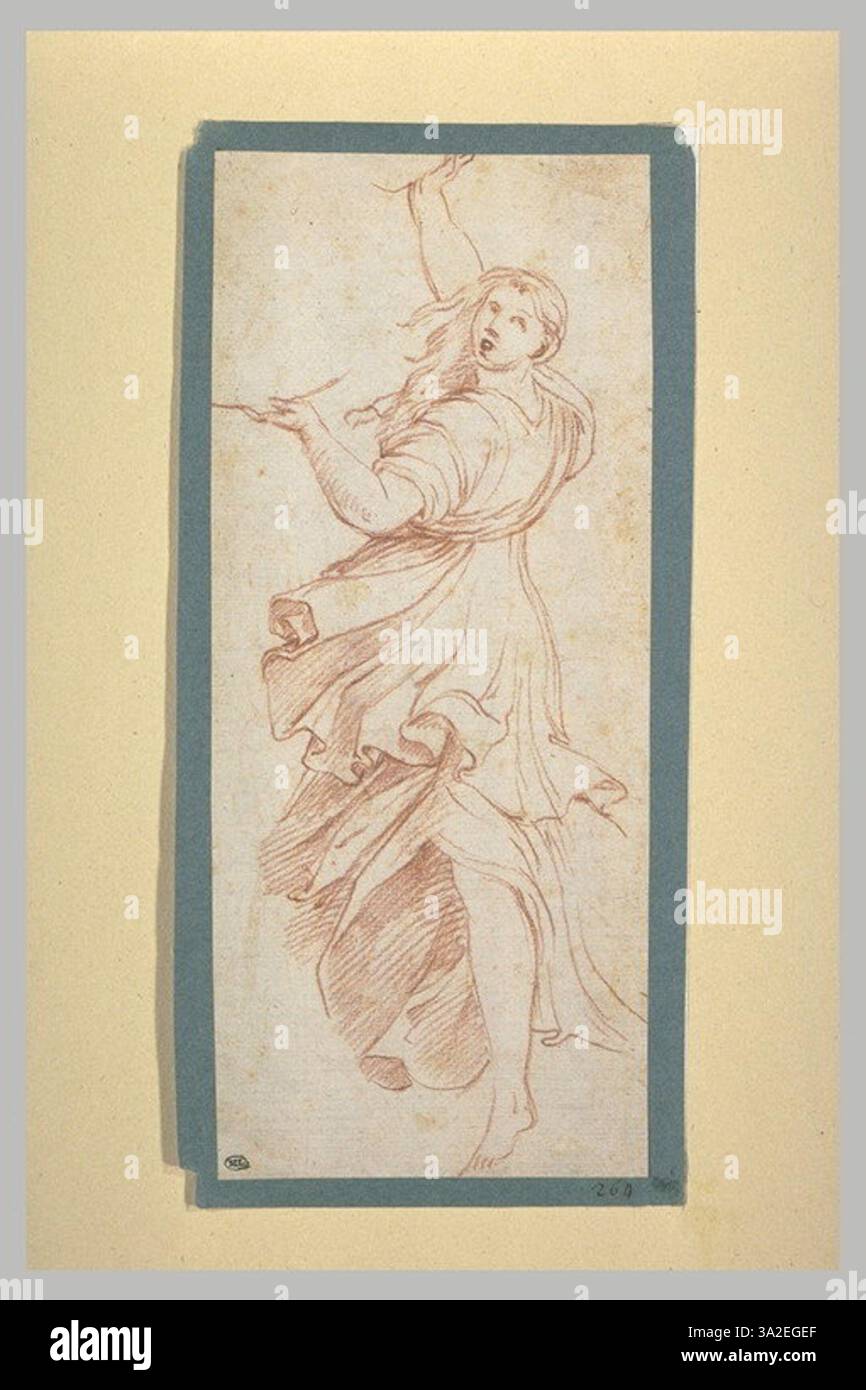 This drawing by Raphael features a draped woman turned to the left ...