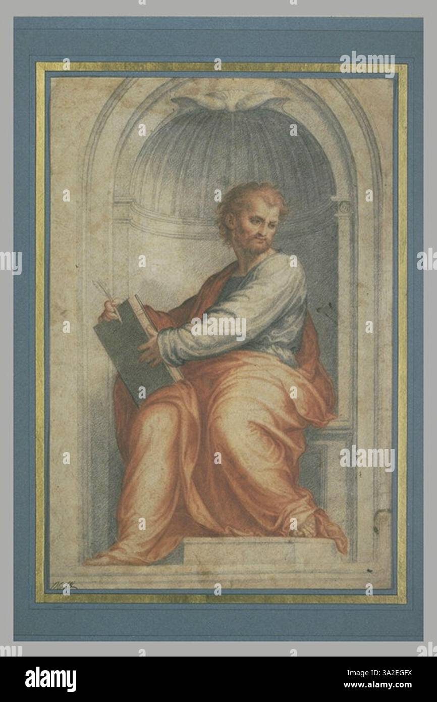This recto study by Fra Bartolommeo is a copy of Saint Mark, showing ...