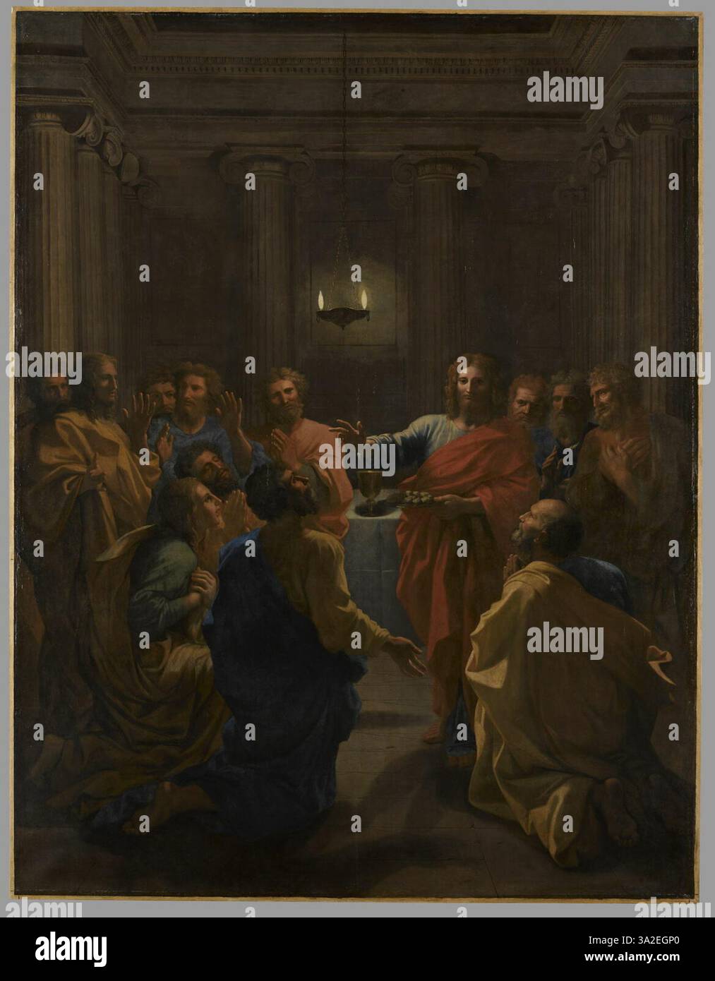 'Jésus Christ instituant l'Eucharistie' by Nicolas Poussin, painted in 1641, depicts Christ ...