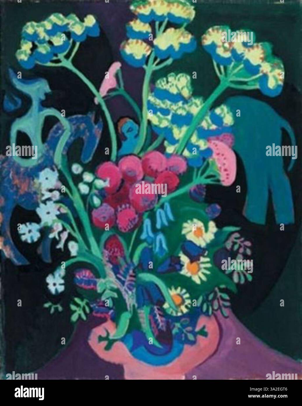 This piece features expressive brushwork and dynamic color contrasts ...