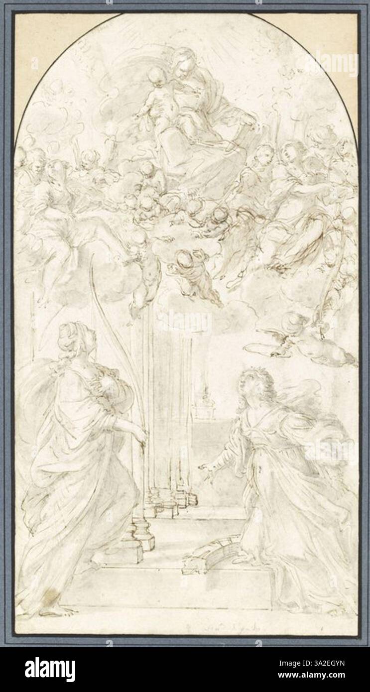 This painting depicts the apparition of the Virgin Mary with the infant ...