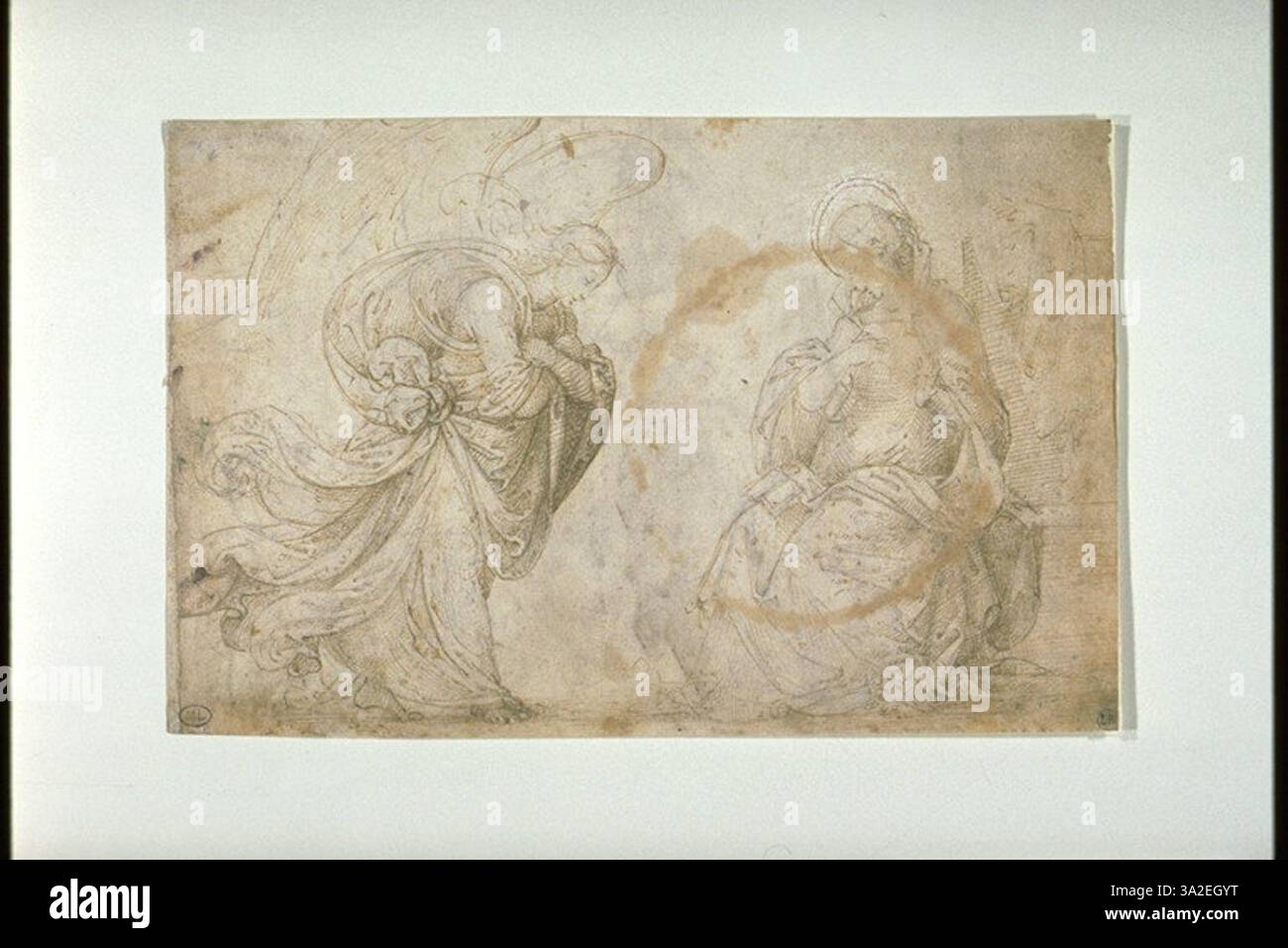 This recto study portrays the Annunciation, focusing on the angel and ...