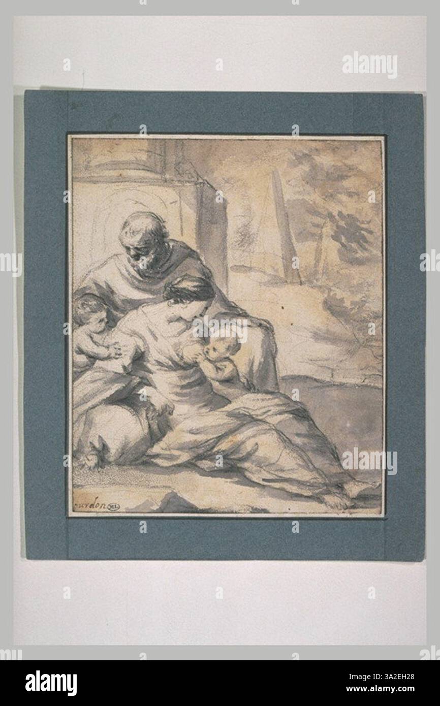 This drawing depicts the Holy Family at rest, capturing a peaceful and ...