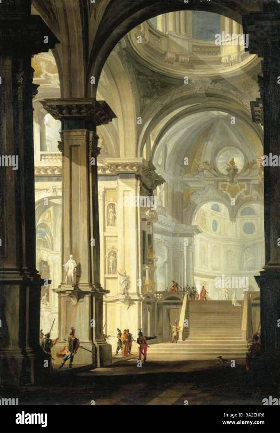 A cropped view of Tiepolo's depiction of the interior of a church with ...