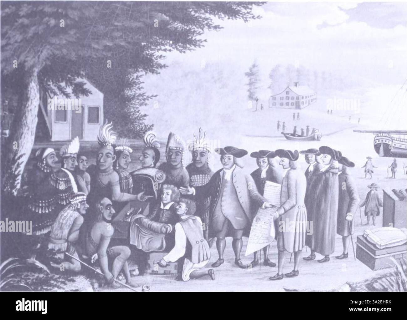 This 082 painting by Edward Hicks depicts a harmonious rural scene ...