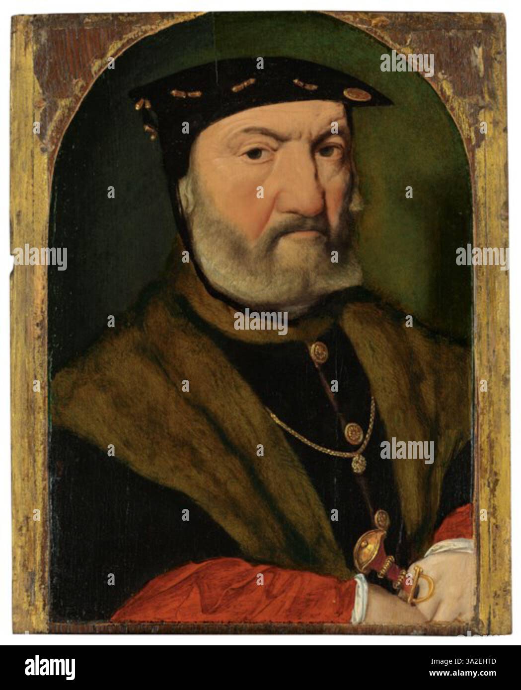 This portrait features a bearded man dressed in a fur-lined surcoat and ...