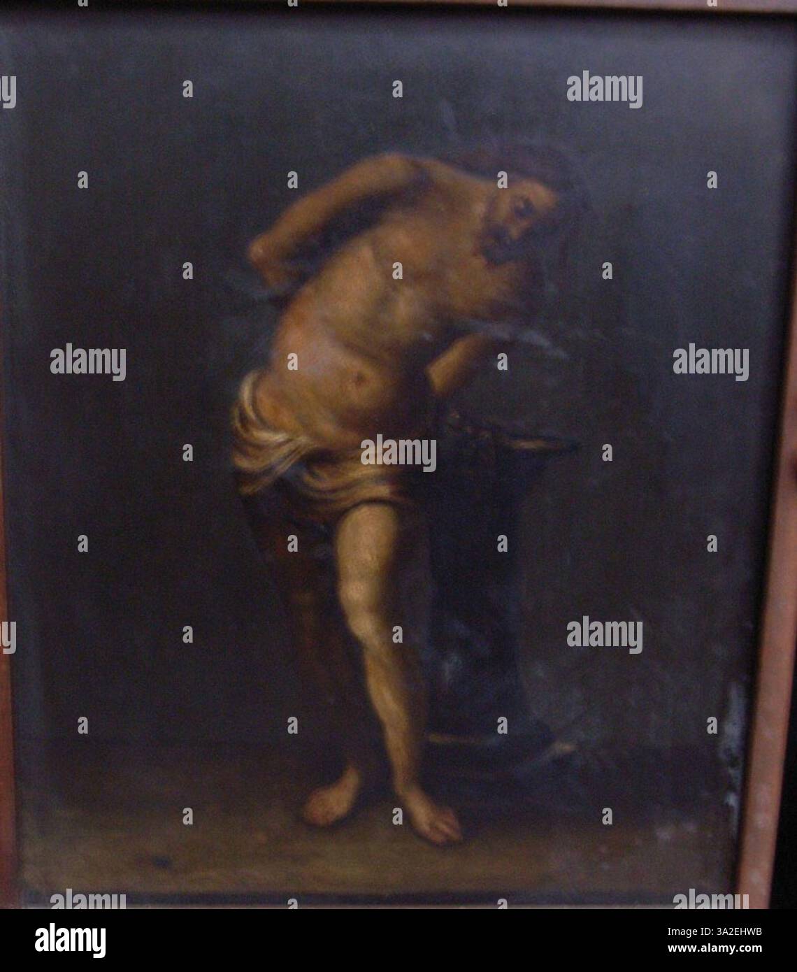 This painting attributed to Guercino depicts Jesus Christ bound to a column, illustrating the ...