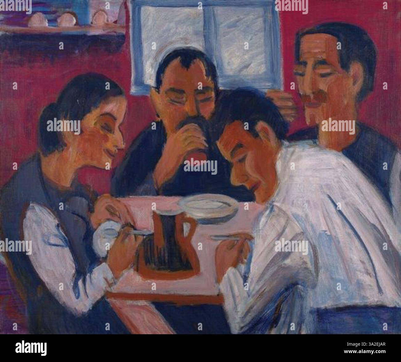 This artwork emphasizes the emotional expression of human figures ...