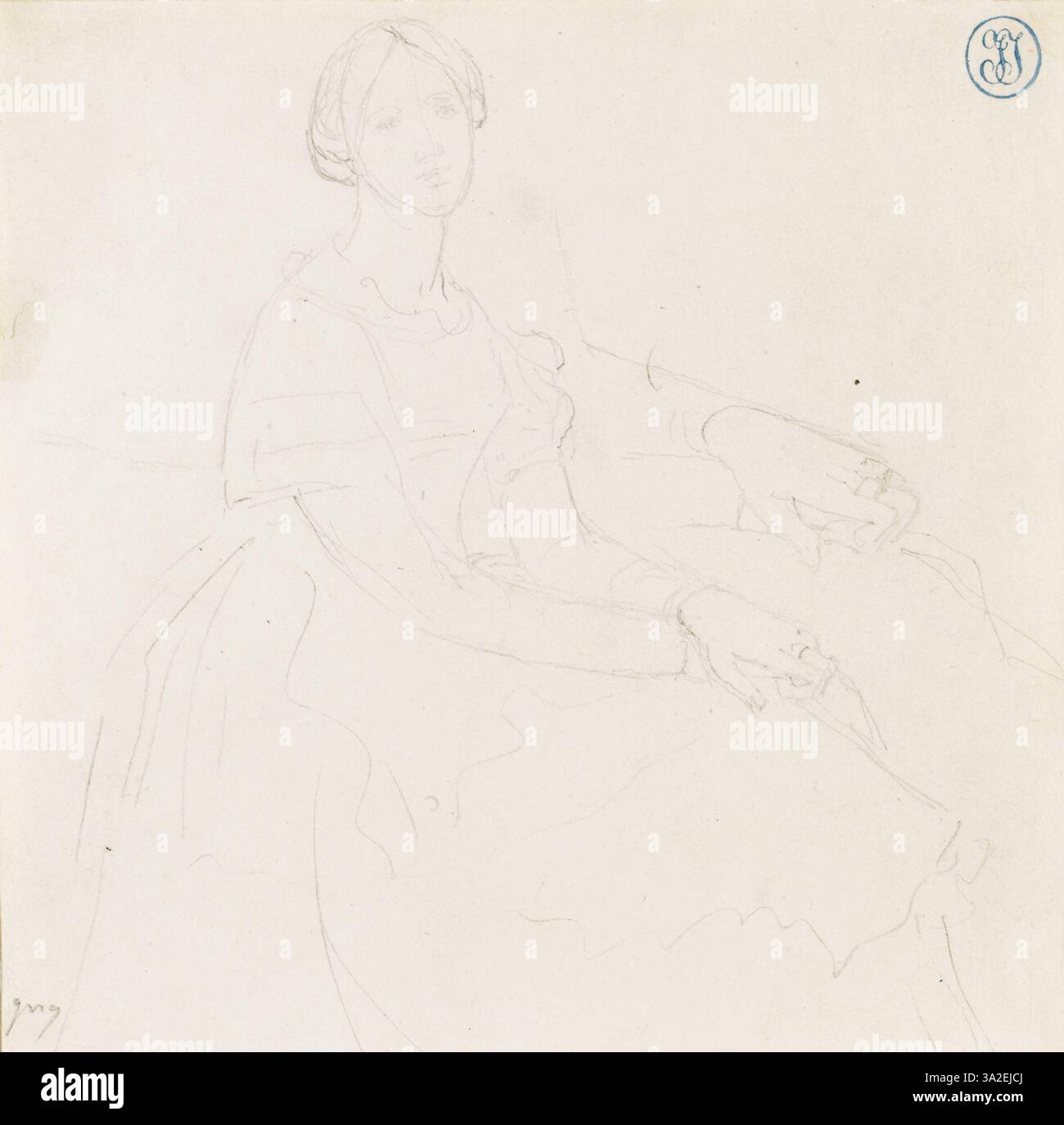 This preparatory study by Ingres presents a seated lady, showcasing the ...