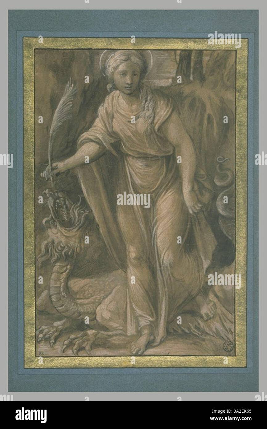 A reproduction of Saint Margaret, illustrating her in a serene and ...