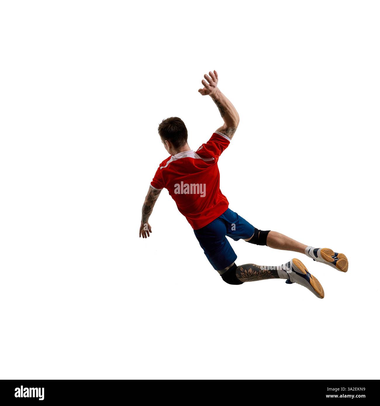 Back view dynamic image of young man, volleyball player uniform ...