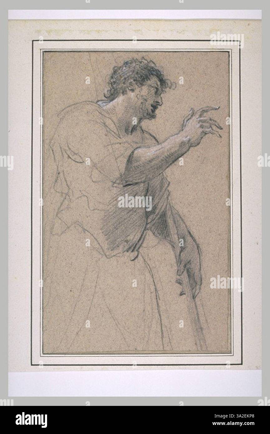 In this sketch by Simon Vouet, a half-figure of a man is shown holding ...