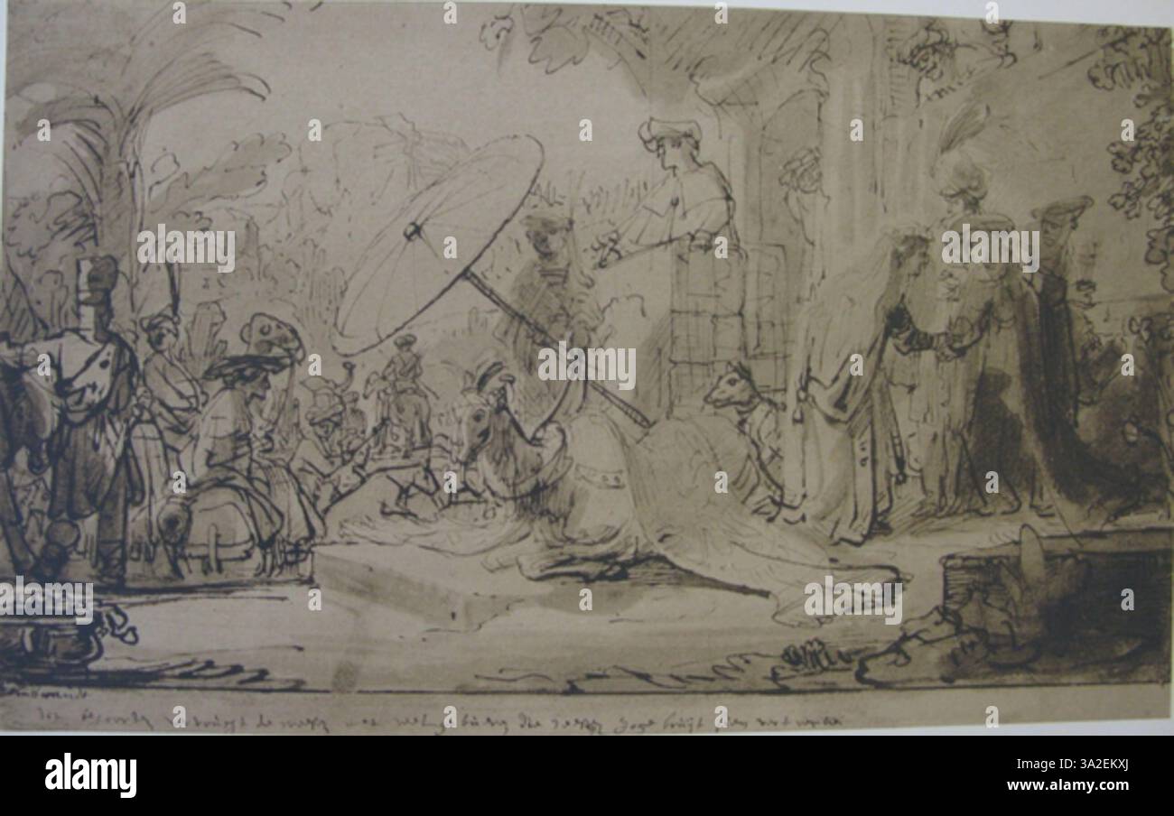 This artwork by Rembrandt illustrates the biblical scene of Rebekah ...