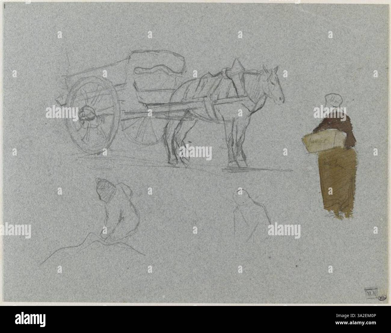 This work by Paul Gauguin depicts a cart drawn by a horse, with a ...