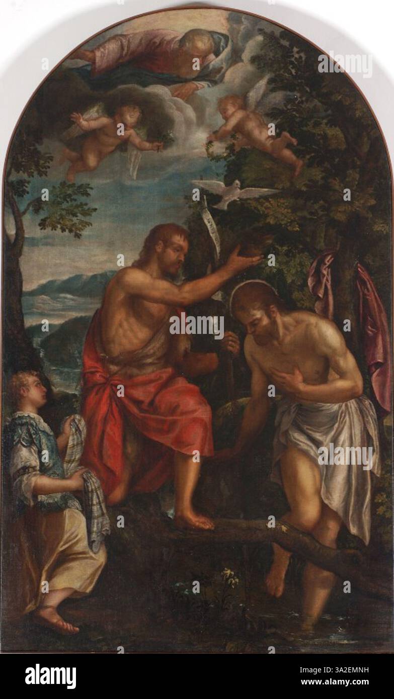 This painting depicts the Baptism of Jesus Christ, capturing the sacred ...