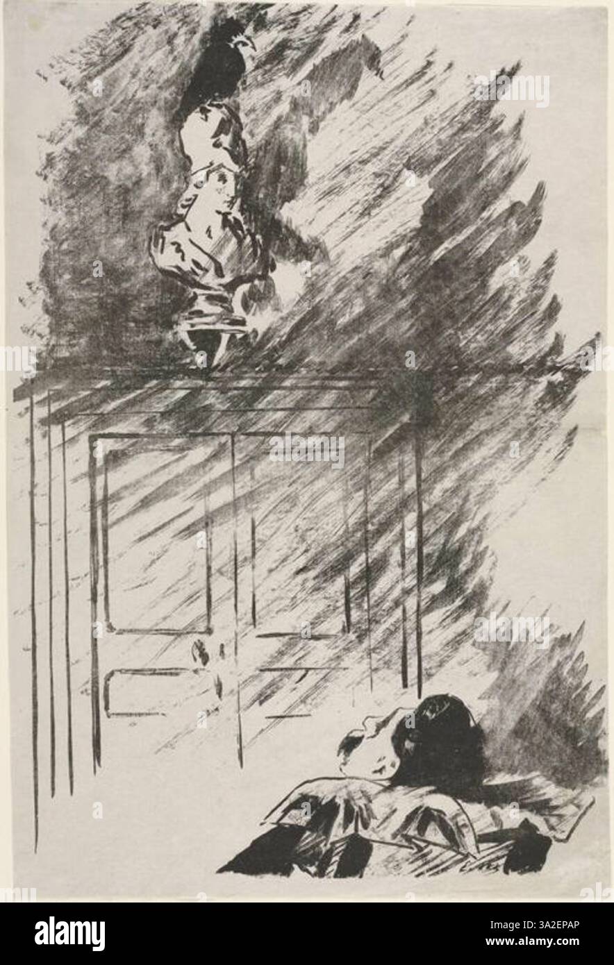 In this artwork, inspired by Poe’s 'The Raven,' the raven is perched ...