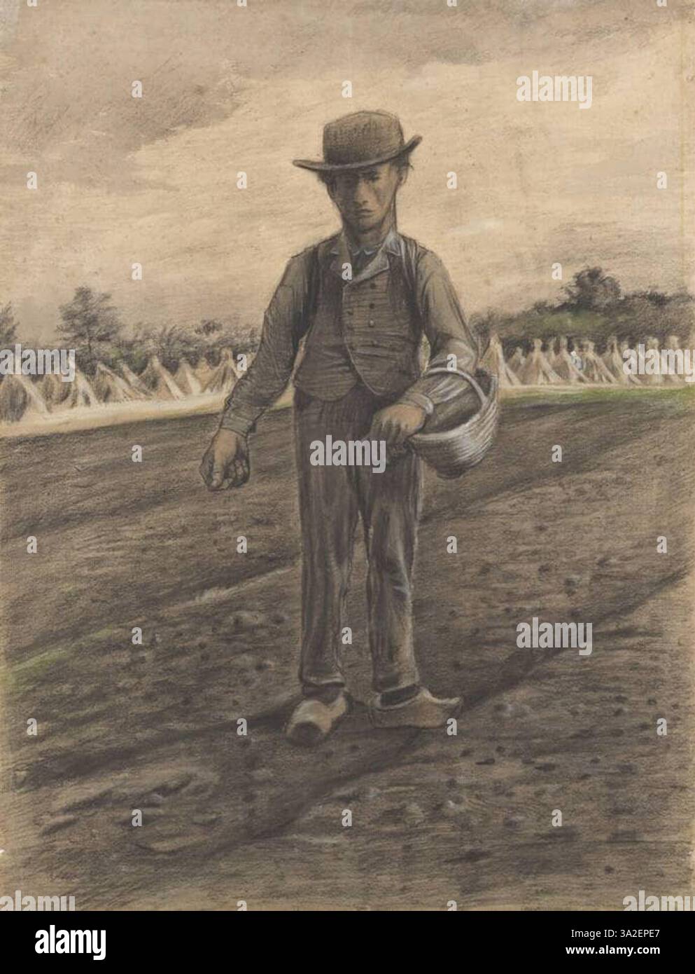 Van Gogh’s painting of a sower with a basket shows the figure in the ...