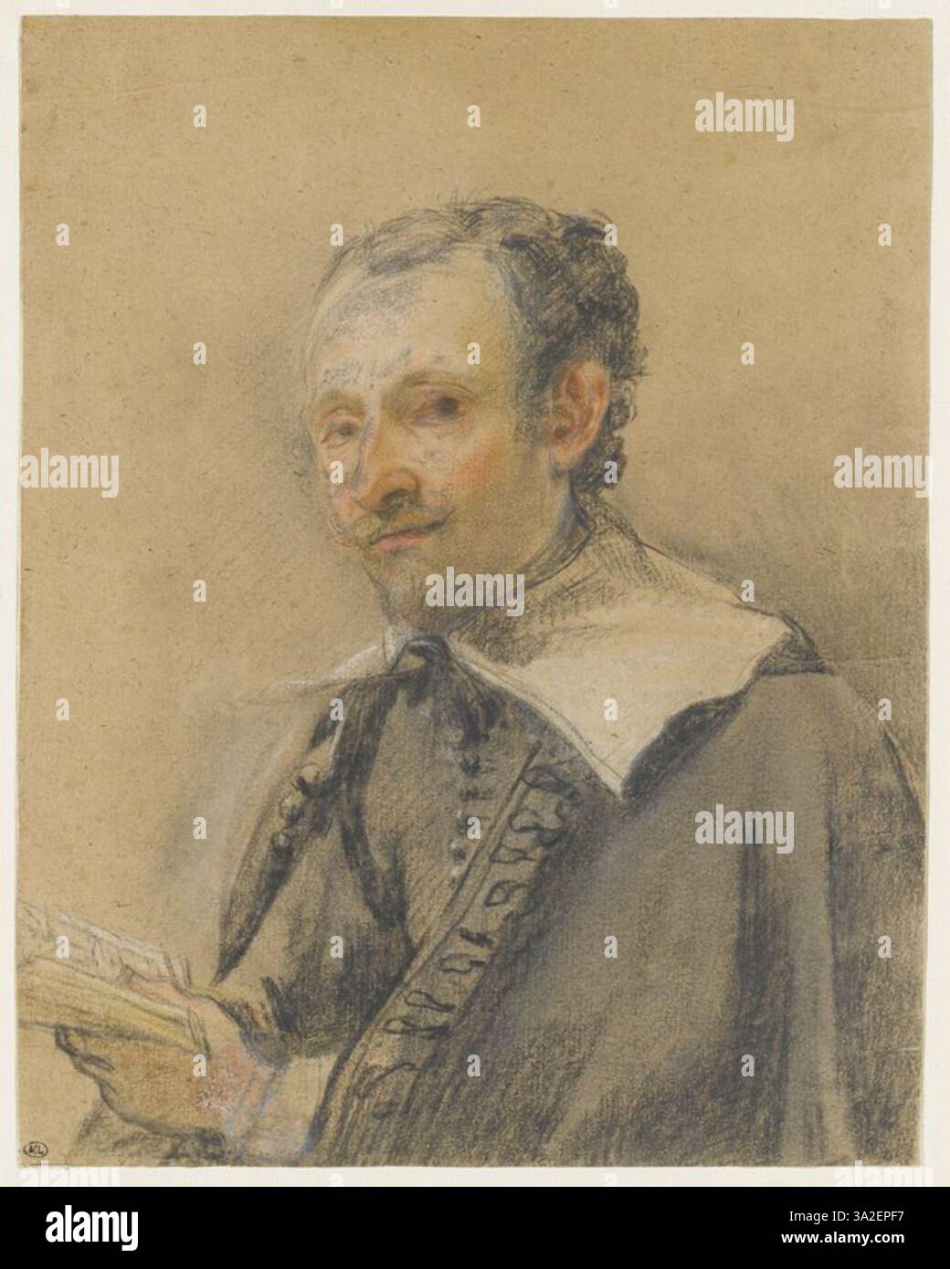 This portrait by Simon Vouet features a man shown in bust, holding a ...