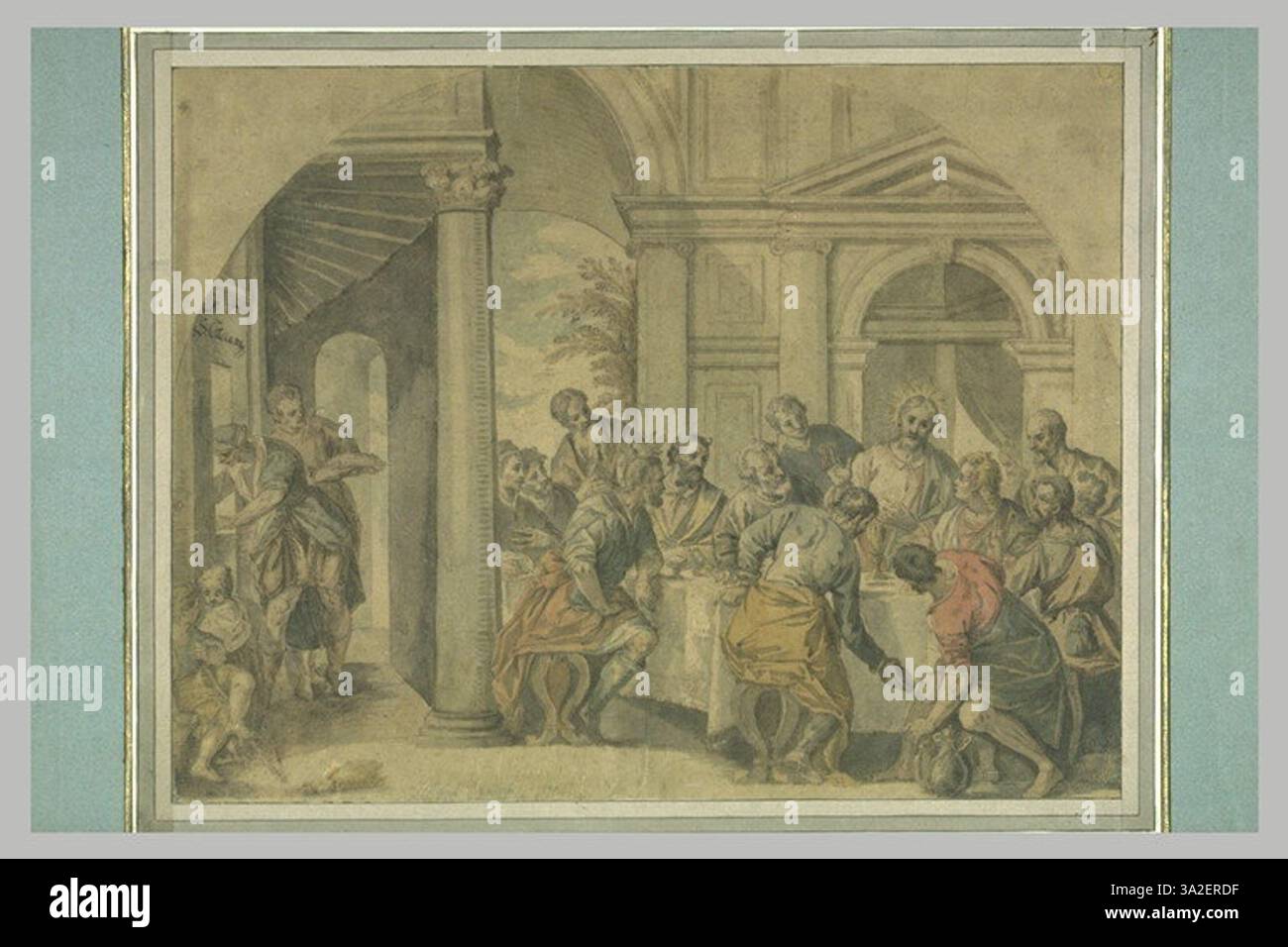 A reproduction of Veronese’s 'Last Supper,' showing Christ with his ...