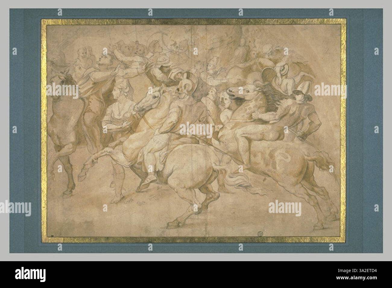 This copy after Raphael depicts cavalry and infantry from the scene of ...
