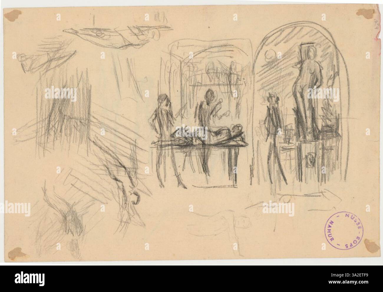 This study features a group of figures engaged in a shared activity ...