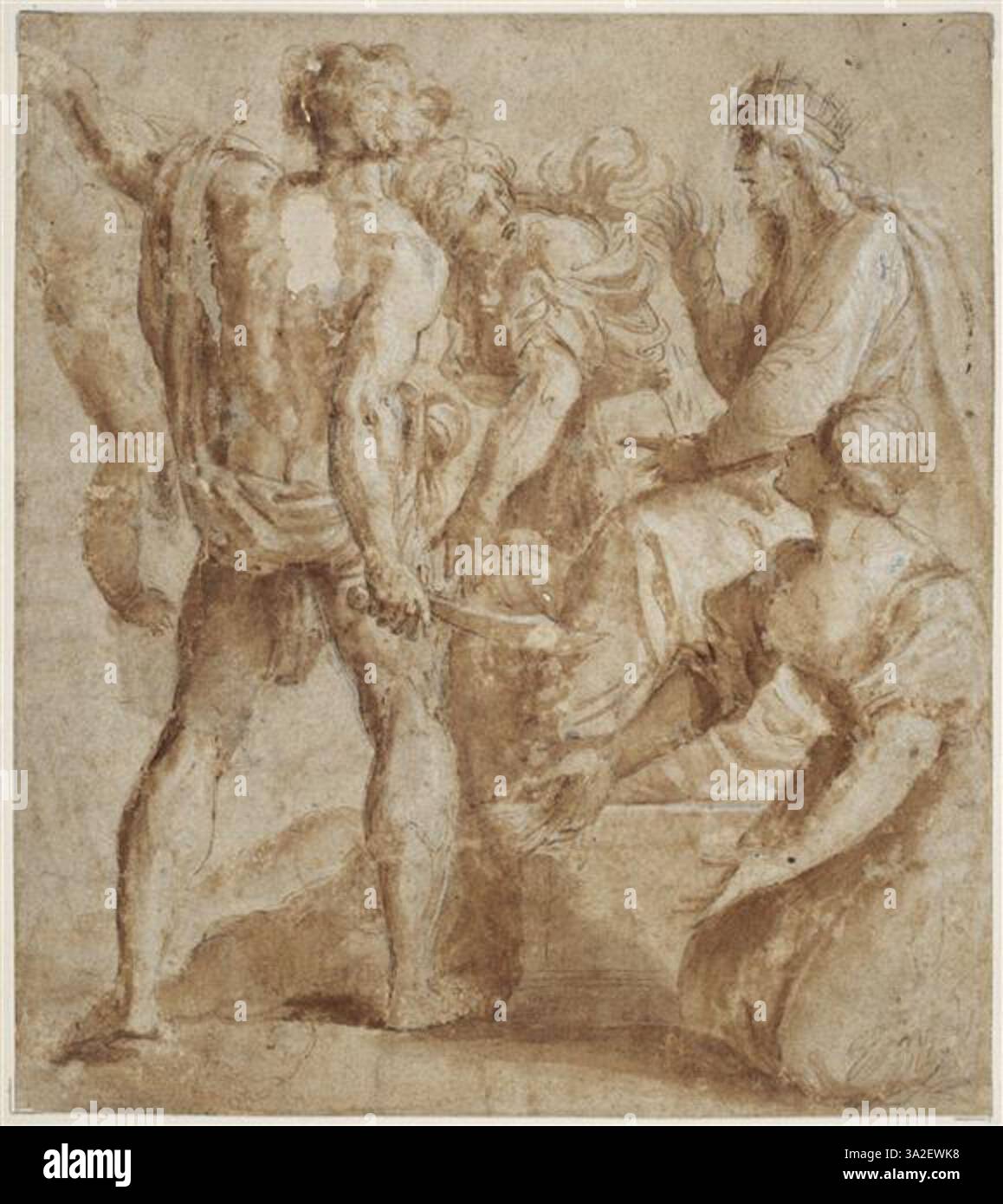 This drawing depicts the biblical scene of the Judgment of Solomon ...