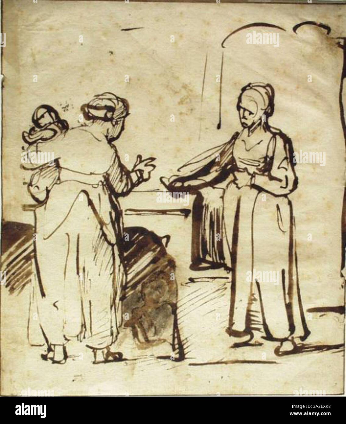 This artwork by Rembrandt features two women, focusing on their ...