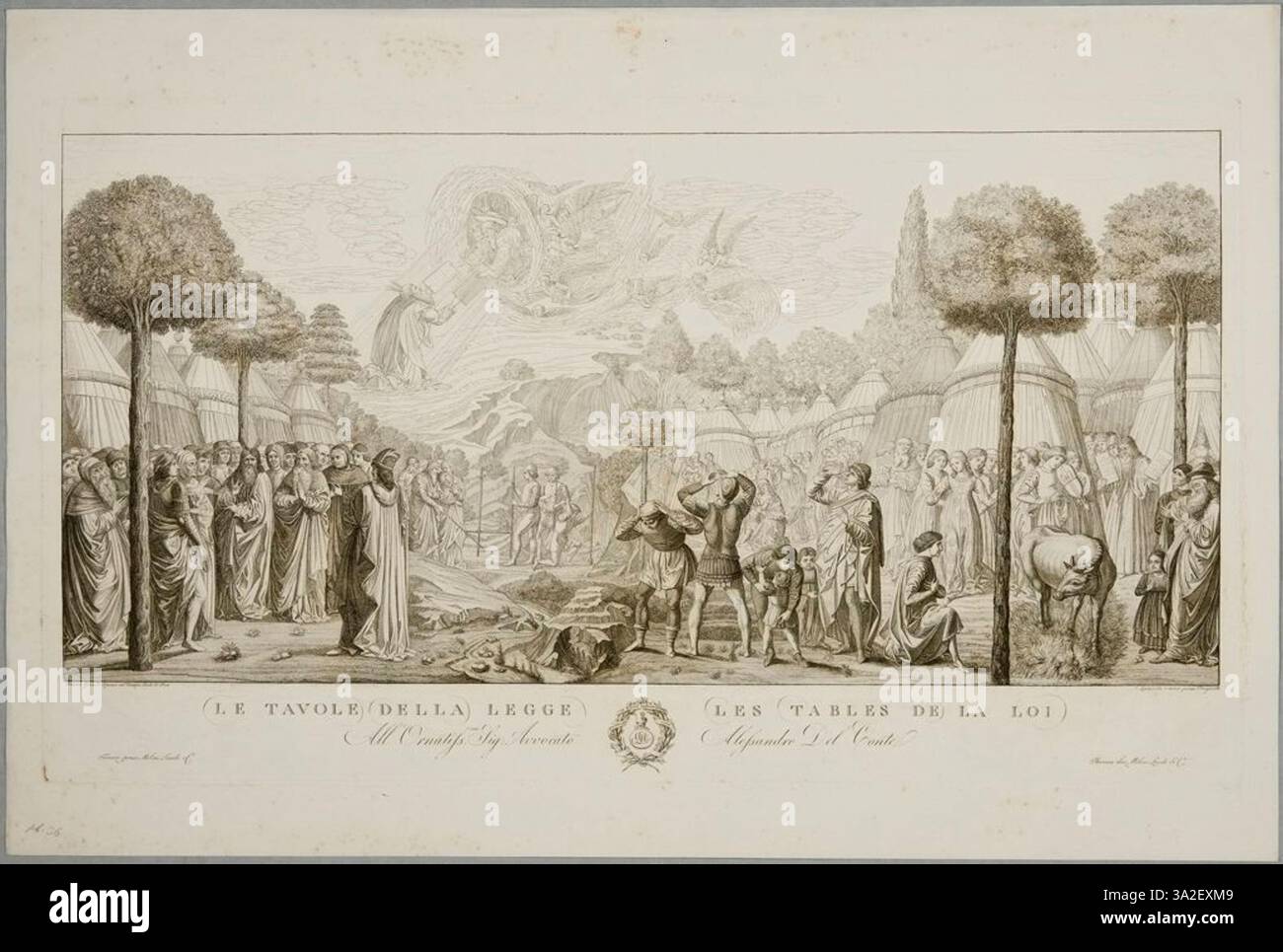 This painting depicts the biblical scene of Moses receiving the Tablets ...